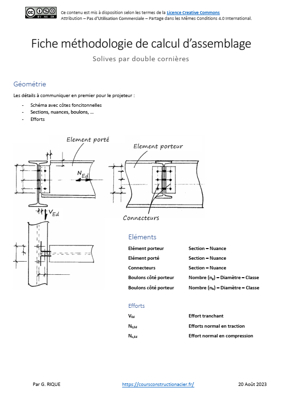 Fiche méthodologique de calcul d’assemblage – Cours Construction Acier